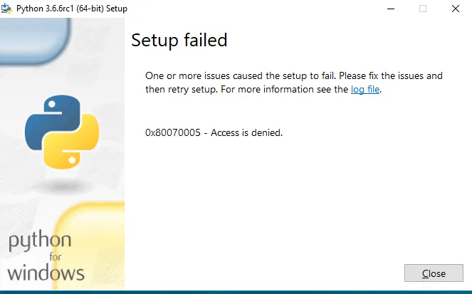 Python安装失败错误0x80070005访问被拒绝。 - Dev59
