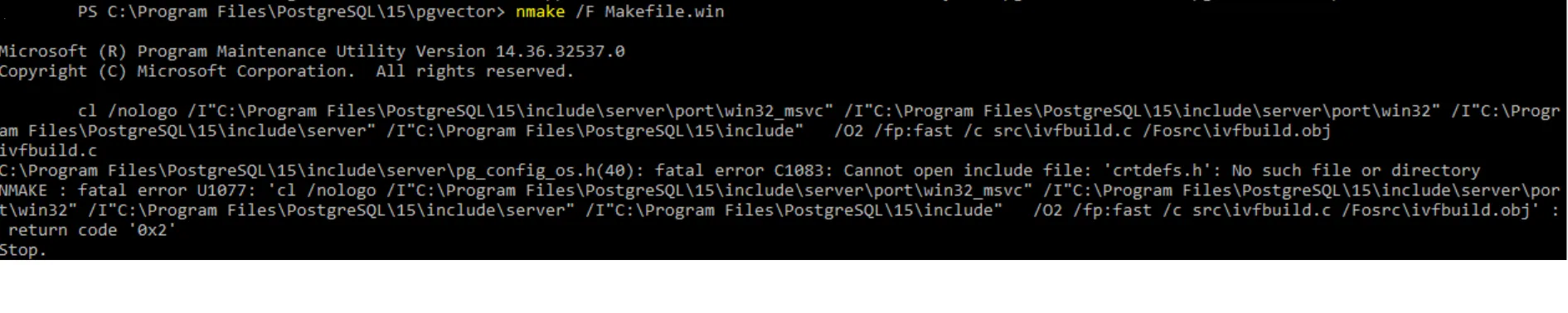 无法在Windows上安装PostgreSQL的pgvector扩展。 nmake vector-database - Dev59