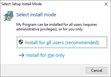 Inno Setup - 允许用户选择“只有我”或“任何使用这台计算机的人” windows-installer inno-setup allusersprofile - Dev59