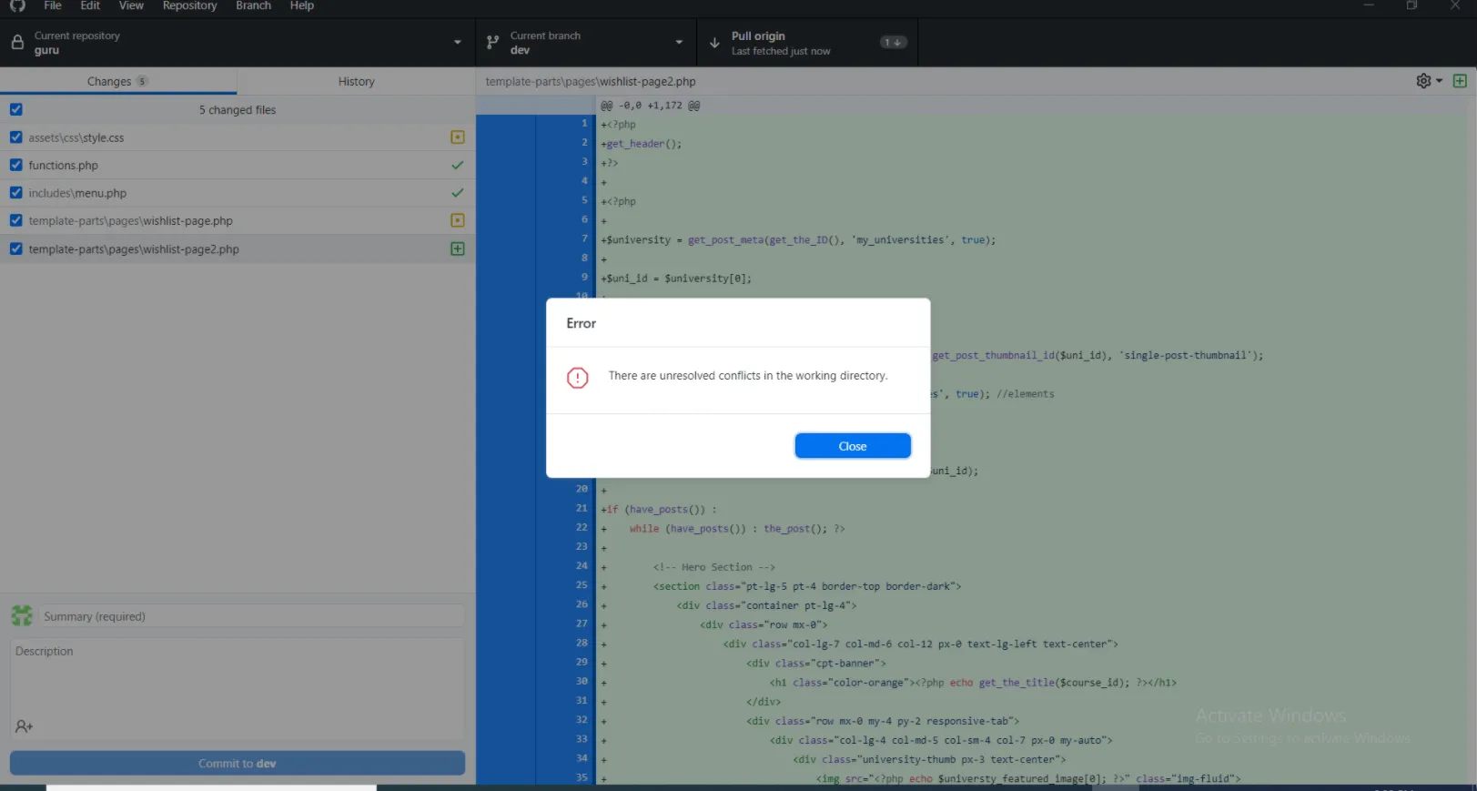 如何解决Git桌面版中的“工作目录中存在未解决的冲突”问题？ github github-desktop - Dev59