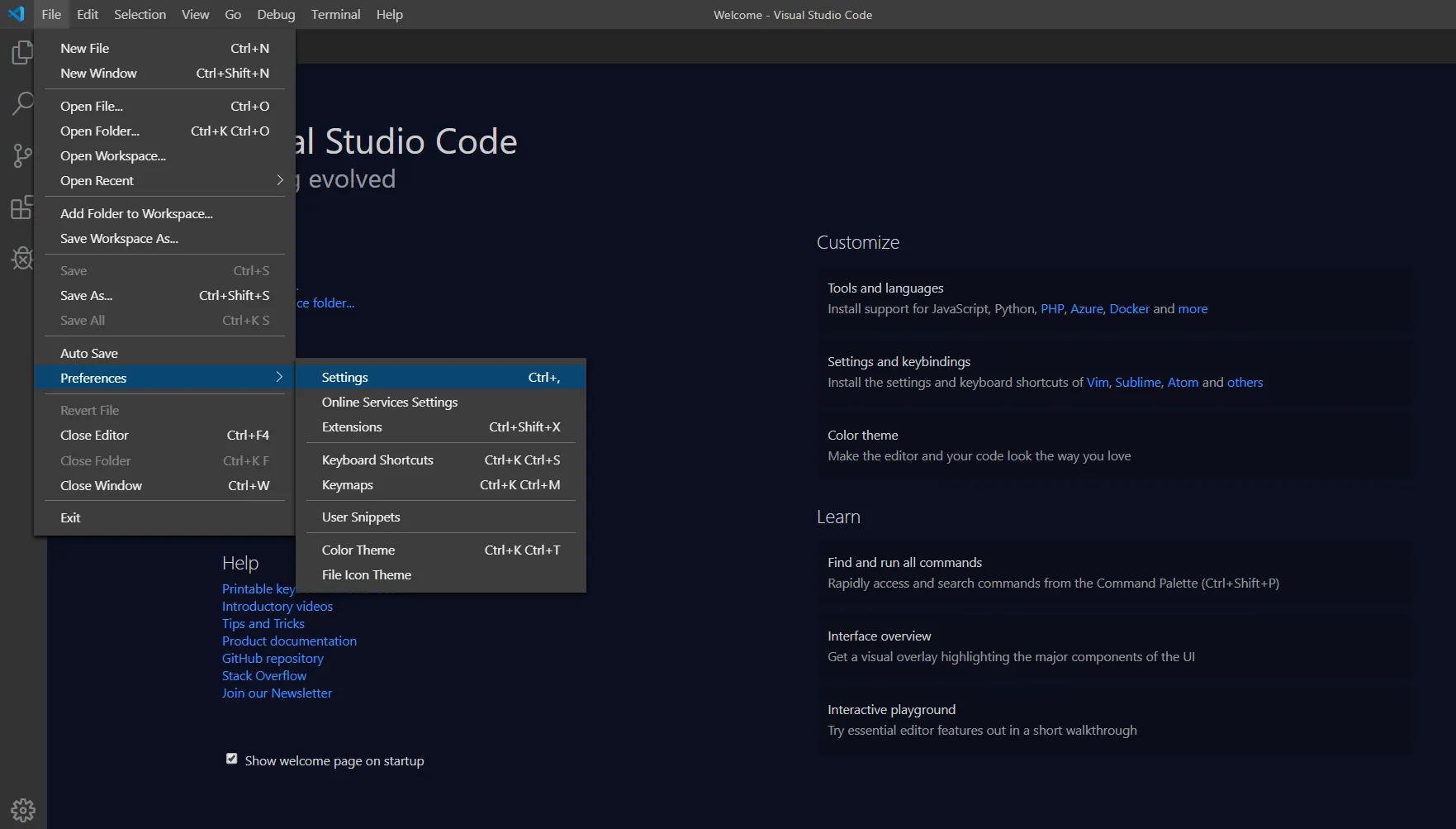 打开文件夹/工作区后如何关闭 VS Code 欢迎界面 visual-studio-code - Dev59