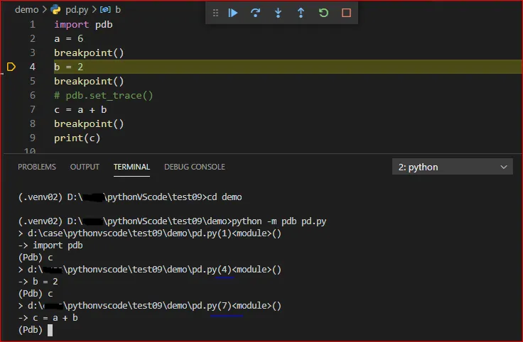 如何在Visual Studio Code IDE的调试器中使用pdb（Python调试器）？ visual-studio-code vscode-debugger - Dev59
