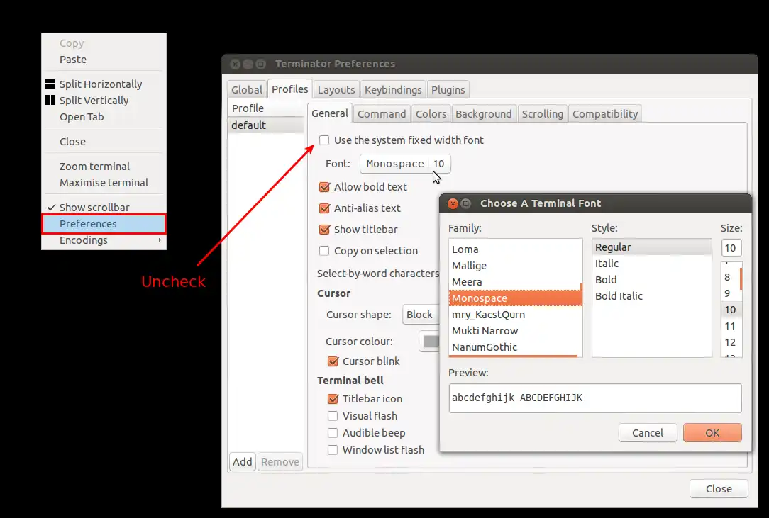 如何更改各种终端仿真器的字体？ command-line fonts customization - Dev59