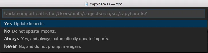VS Code能否在重命名/移动文件时自动更新JavaScript和TypeScript的导入路径？ visual-studio-code - Dev59