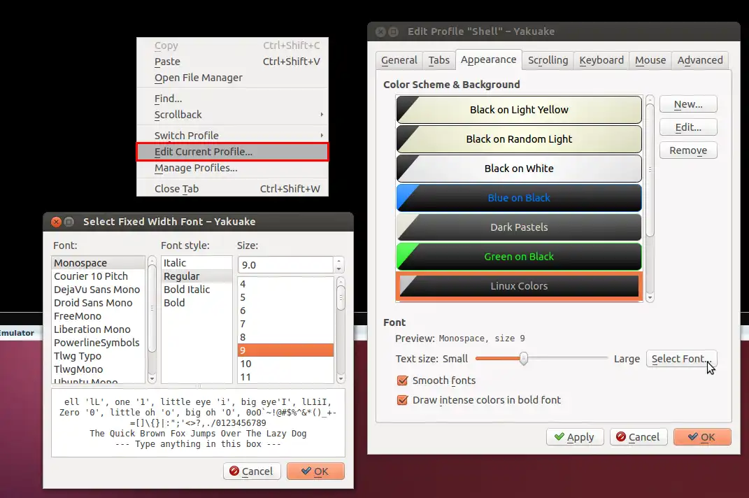 如何更改各种终端仿真器的字体？ command-line fonts customization - Dev59