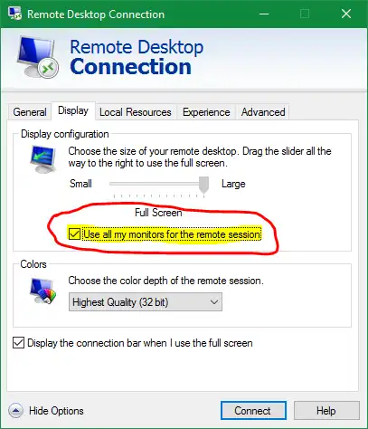 在三个显示器中的两个上建立远程桌面连接。 windows-10 multiple-monitors remote-desktop remote ...