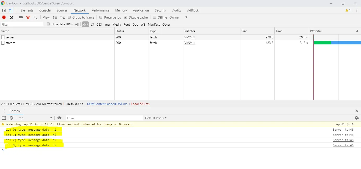 事件流数据未显示在Chrome控制台中 javascript typescript http google-chrome-devtools event-stream - Dev59