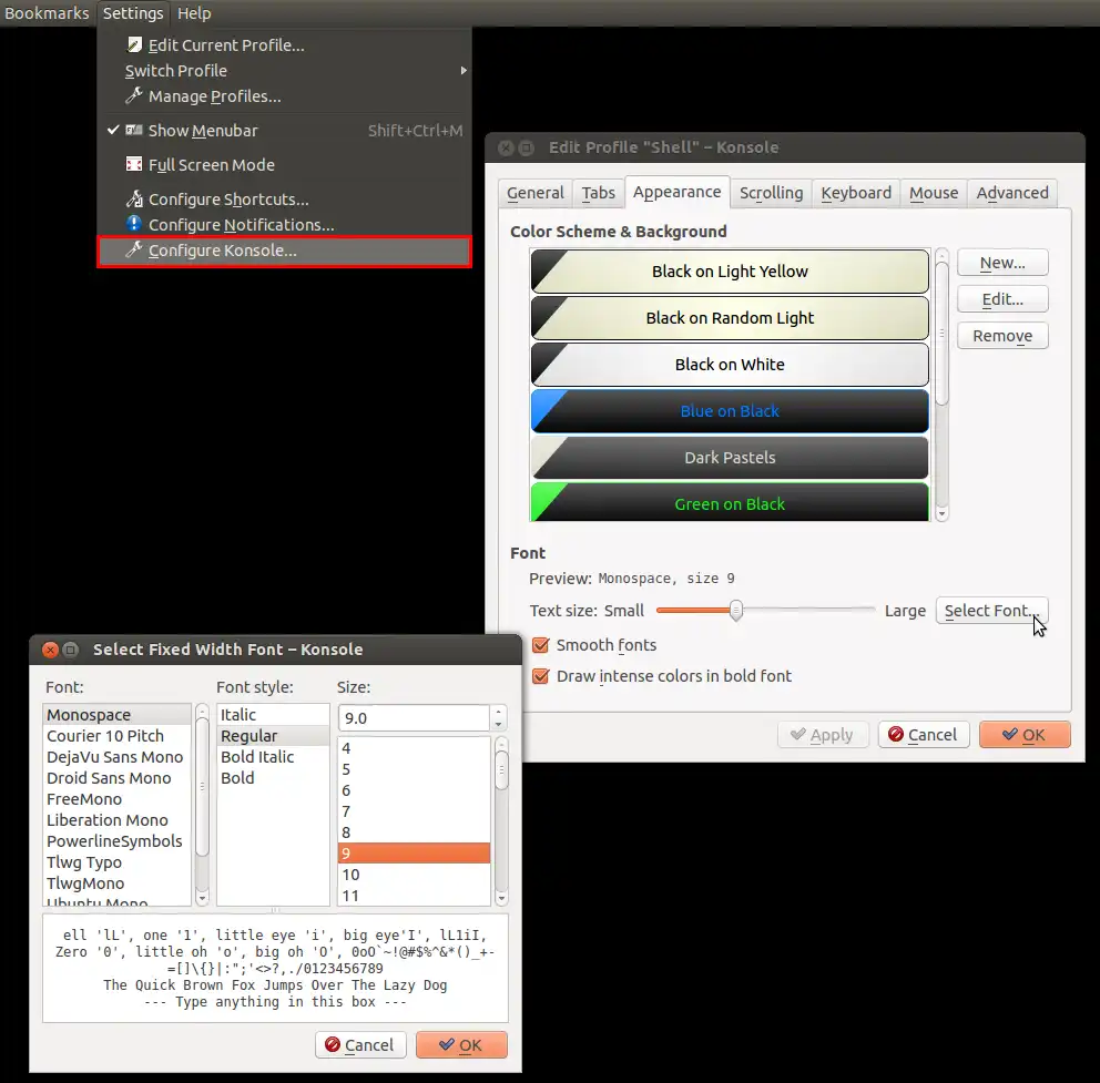 如何更改各种终端仿真器的字体？ command-line fonts customization - Dev59