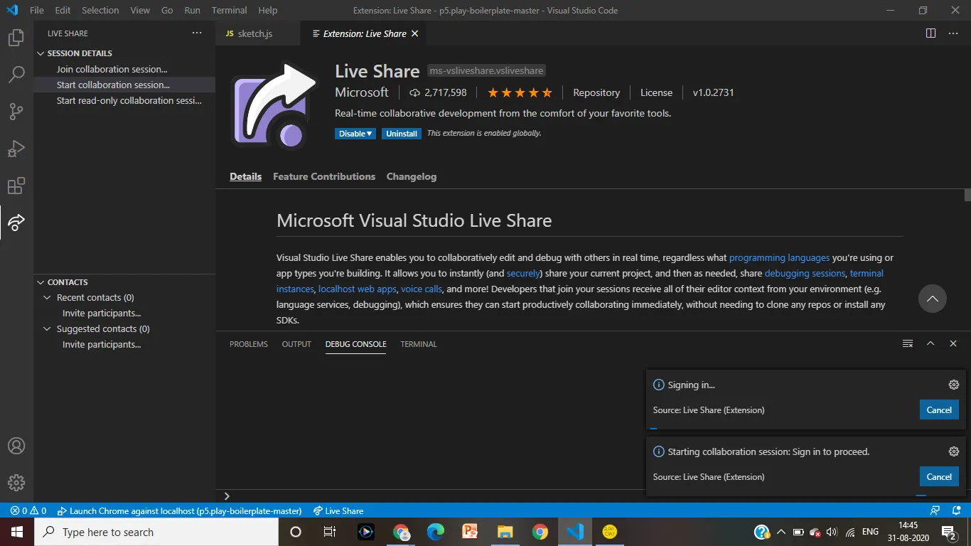 我无法登录Visual Studio Code的Live Share。 github visual-studio-code vscode-liveshare - Dev59