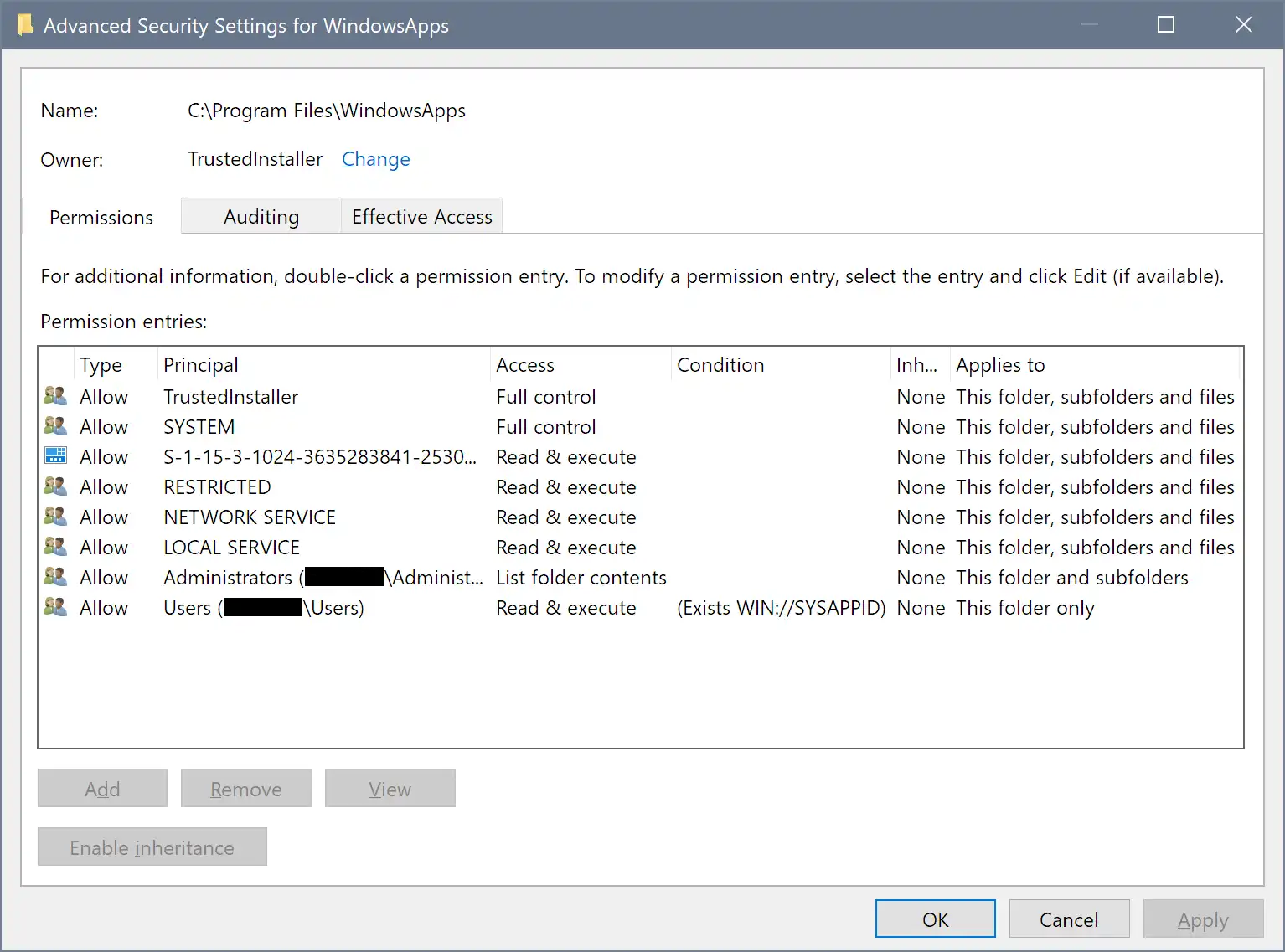 重置C:\Program Files\WindowsApps的默认ACLs。 windows-10 permissions - Dev59