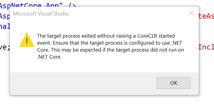 .NET Core 2.2出现目标进程退出但未引发CoreCLR启动事件错误 c# asp.net-core asp.net-core-webapi visual-studio-2019 ...