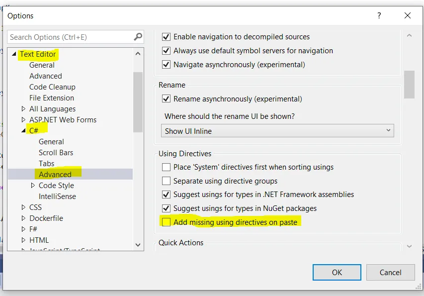 阻止VS自动添加using指令 c# visual-studio namespaces - Dev59