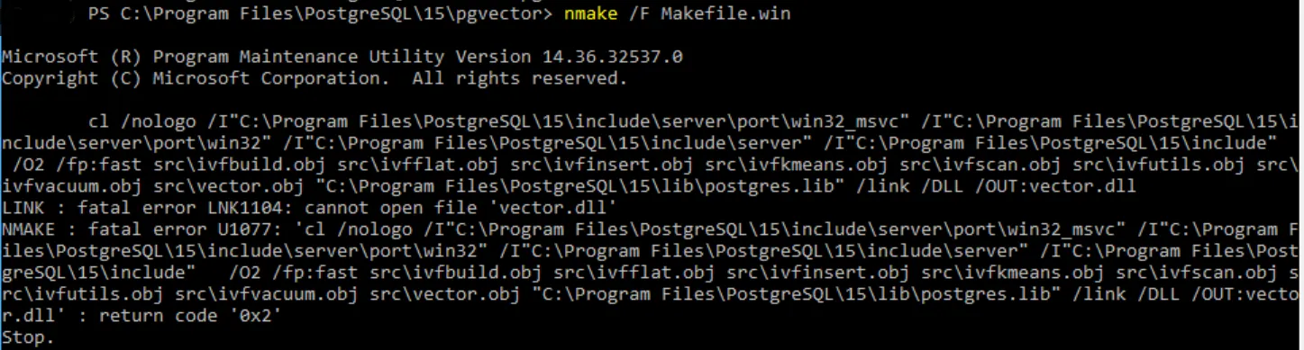 无法在Windows上安装PostgreSQL的pgvector扩展。 nmake vector-database - Dev59