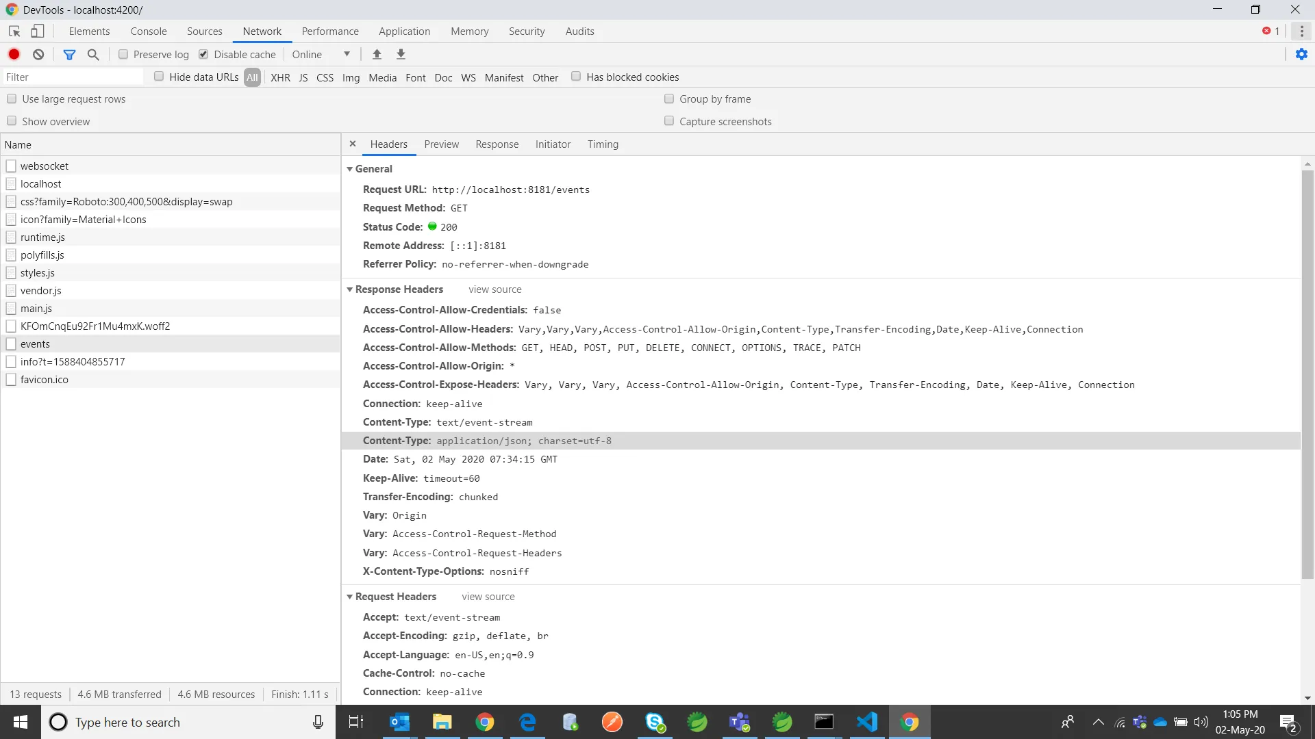 SSE `this.eventSource.onmessage` 调用失败。错误信息为 `"EventSource's response ...