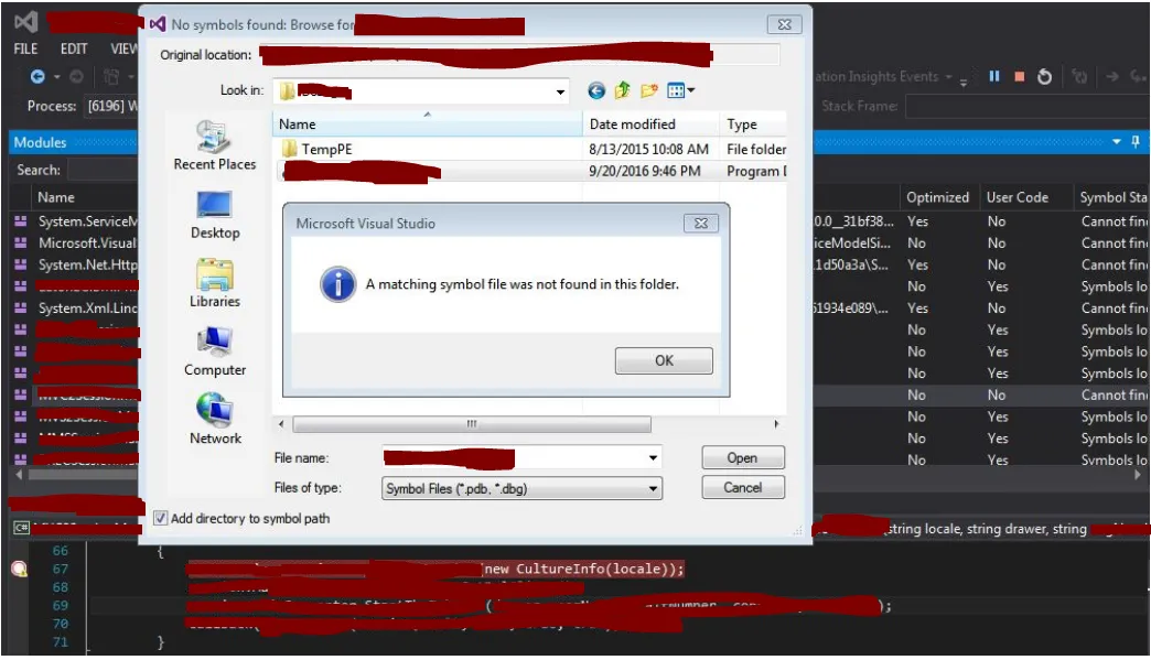 找不到匹配的符号文件（无法找到/打开pdb文件） visual-studio-2013 debug-symbols pdb-files - Dev59