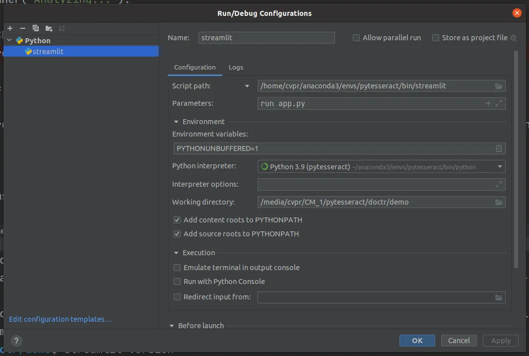 如何在集成开发环境中运行/调试Streamlit应用程序 debugging intellij-idea pycharm ide - Dev59