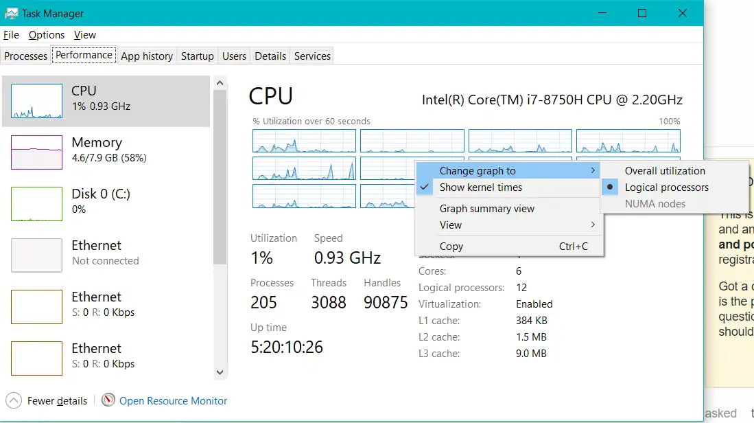 如何在Windows 10中查看每个核心的使用情况？ windows-10 cpu task-manager - Dev59