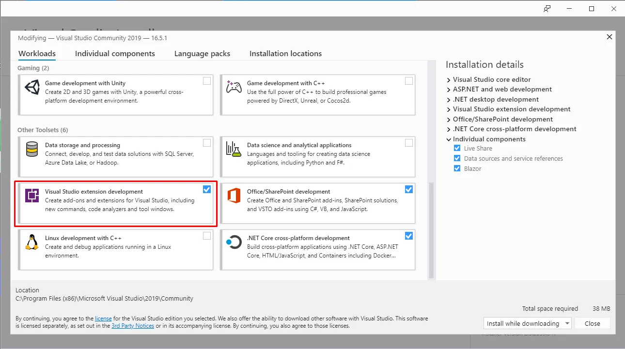 安装Visual Studio扩展时缺少Microsoft.VisualStudio.Component.CoreEditor visual ...