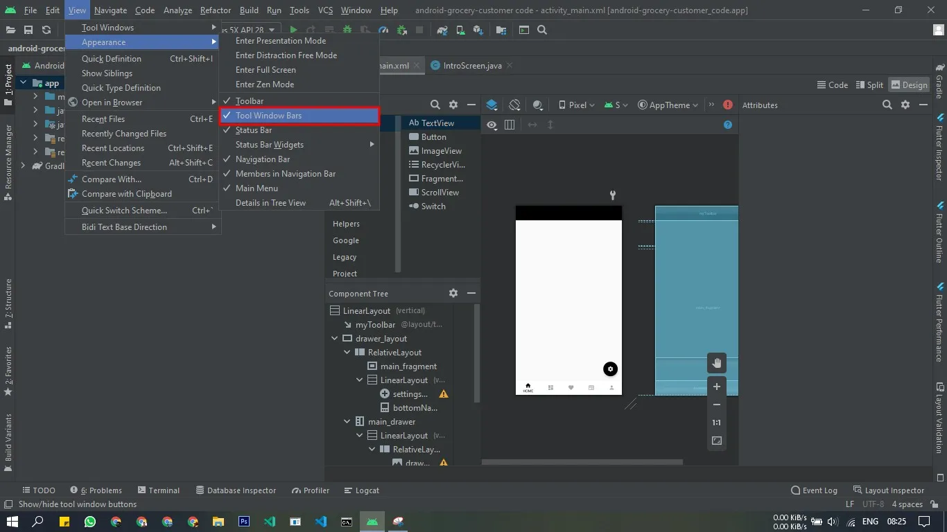 如何在Android Studio中恢复工具栏？ android-studio - Dev59