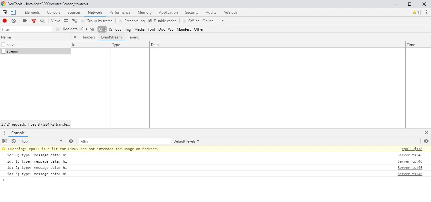 事件流数据未显示在Chrome控制台中 javascript typescript http google-chrome-devtools event-stream - Dev59