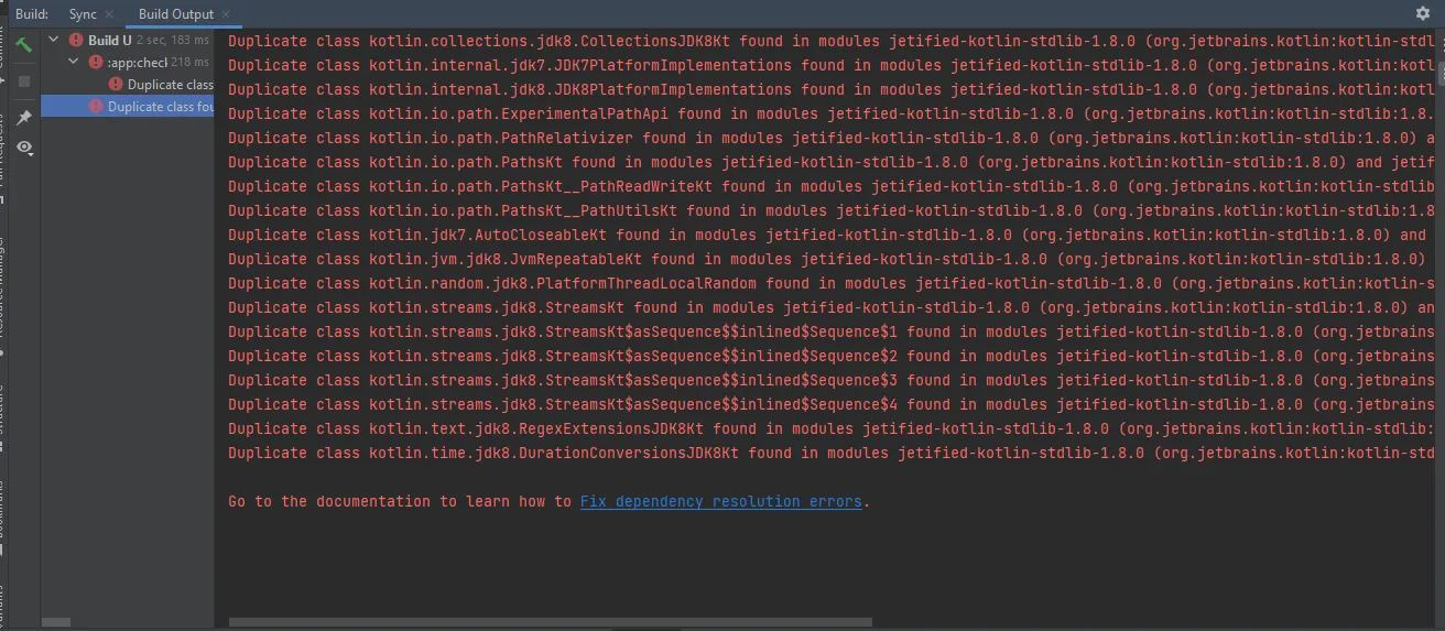 Kotlin Android 中的重复类 java dependencies - Dev59